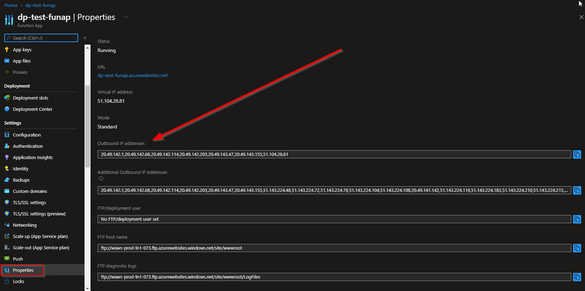 Finding the outbound IP address of an azure function/webapp